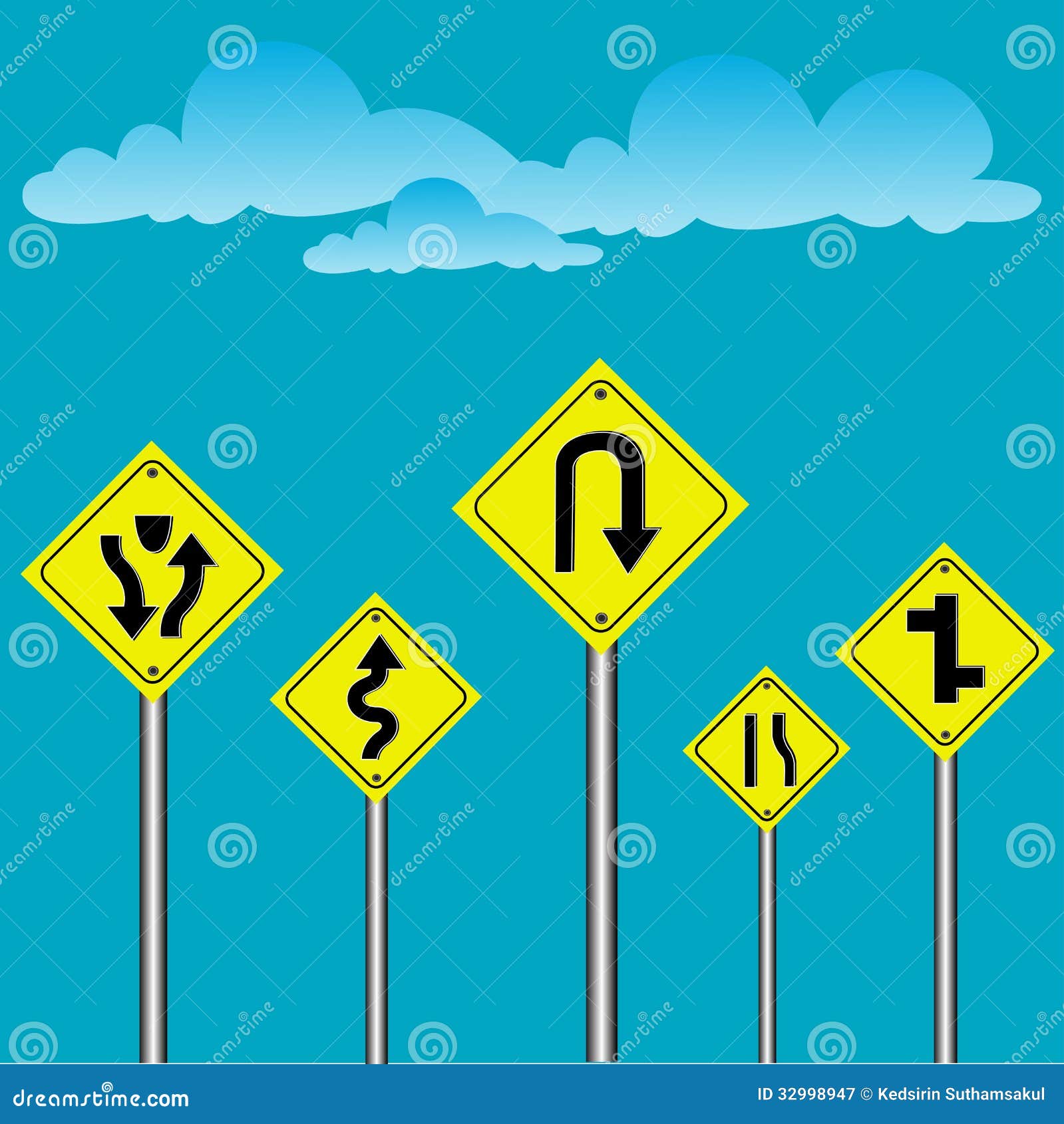 Traffic Warning Sign on Blue Sky Stock Vector - Illustration of road ...