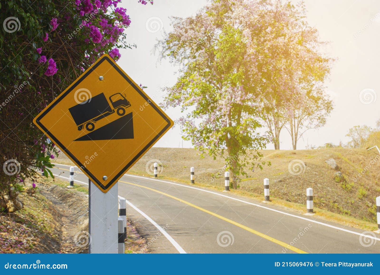 Traffic Warning Signs, the Car is Going Up a Steep Slope Stock Photo ...