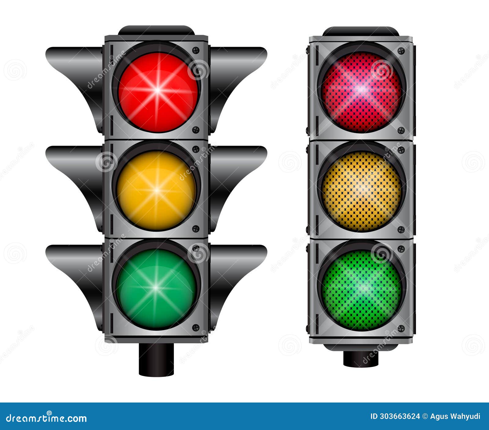 Set of Realistic Traffic Light with Flash Light Isolated. 3D Render ...