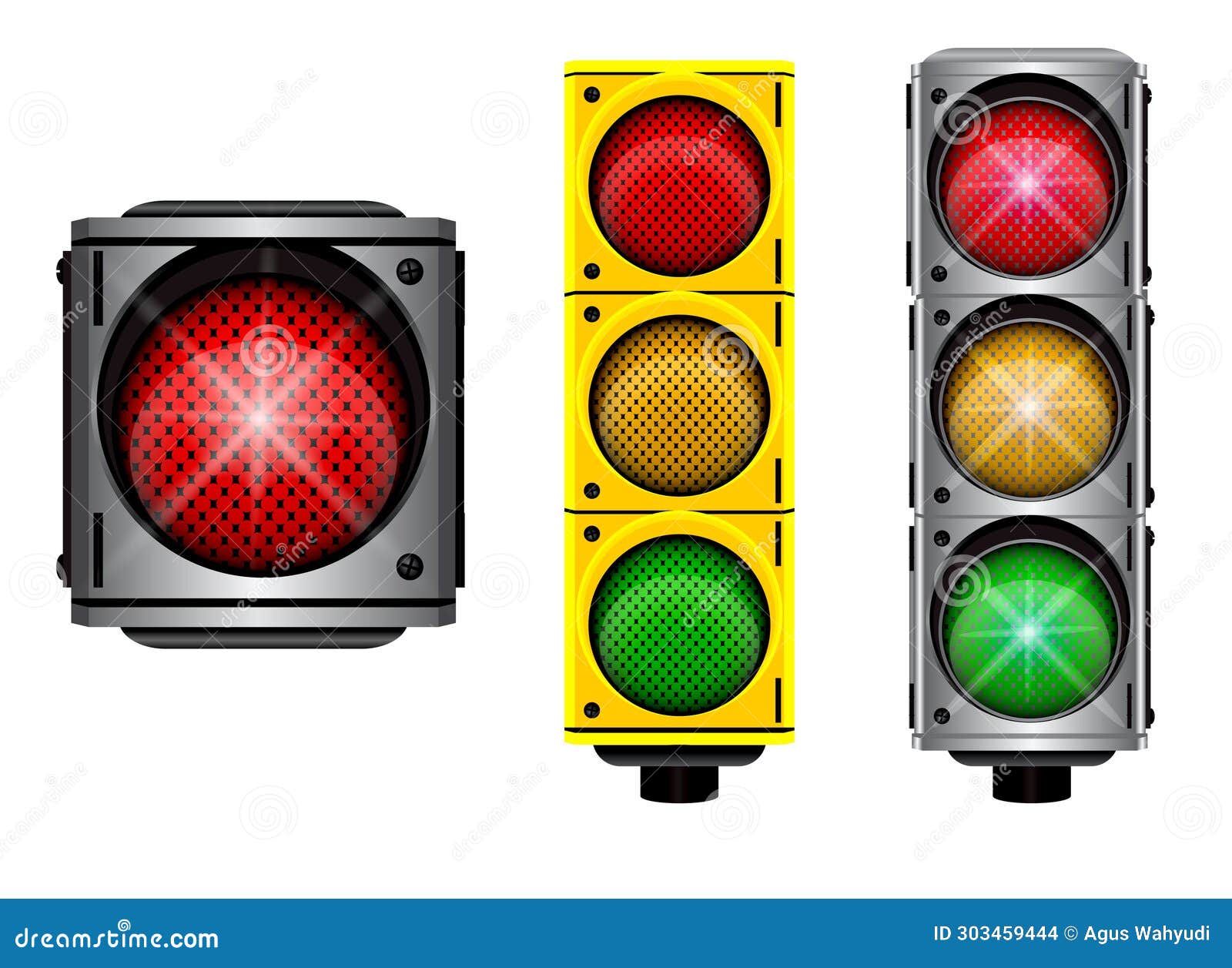 Set of Realistic Traffic Light with Flash Light Isolated. 3D Render ...