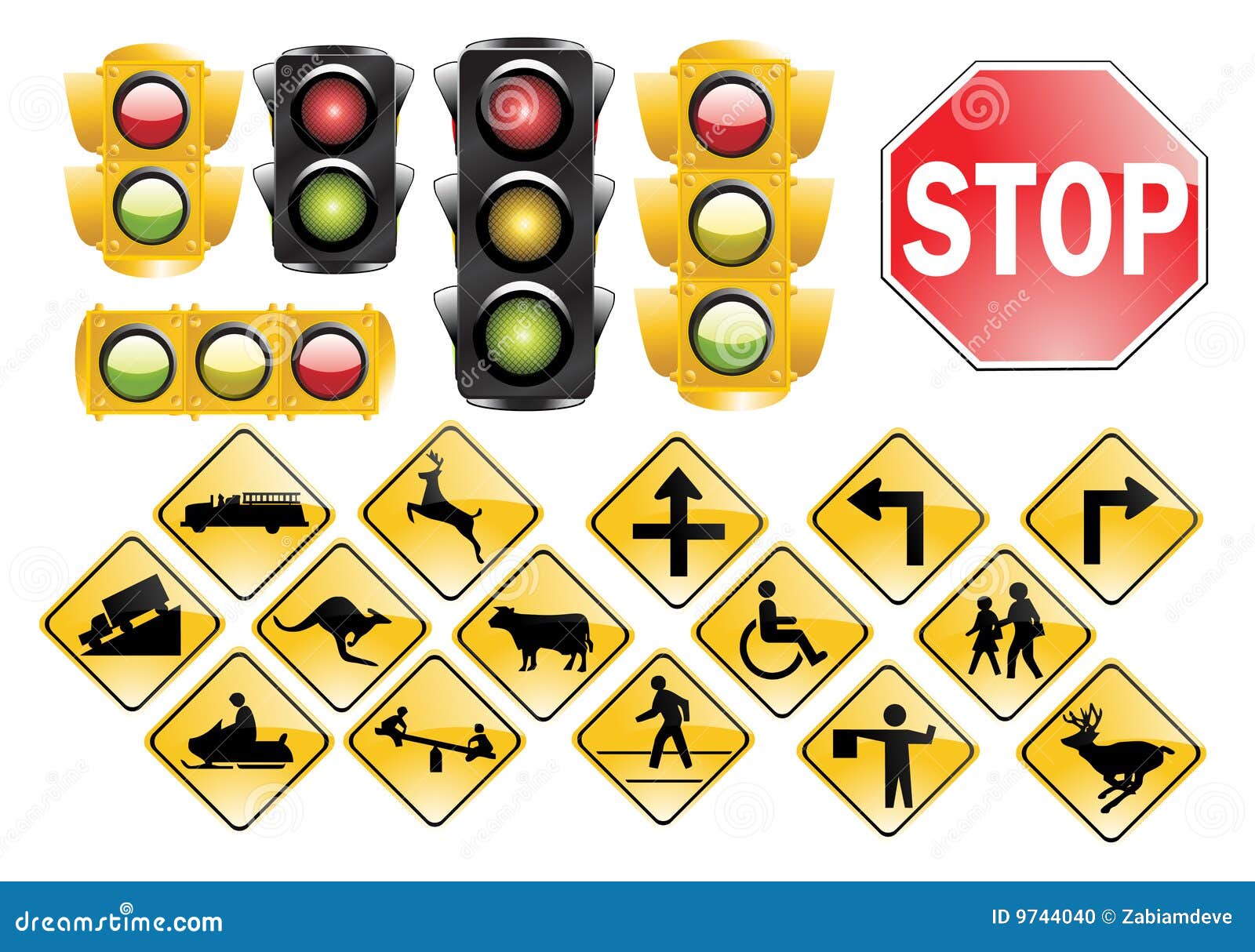 Trafic Lights and signs stock vector. Illustration of lorry - 9744040