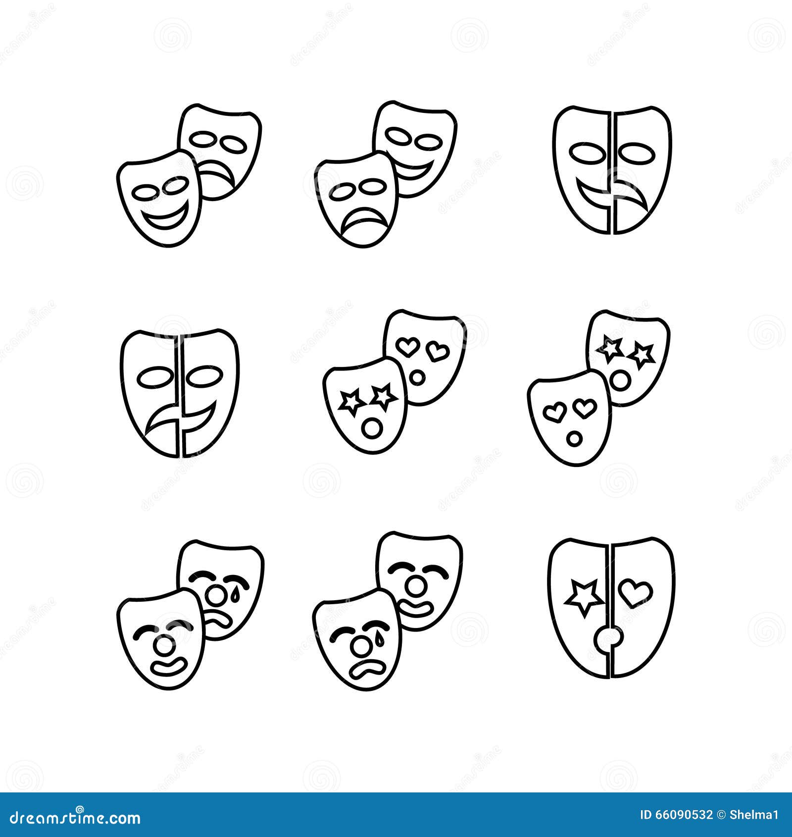 Tragedy and Comedy Mask Outline Icon Pictogram Collection Stock Vector ...