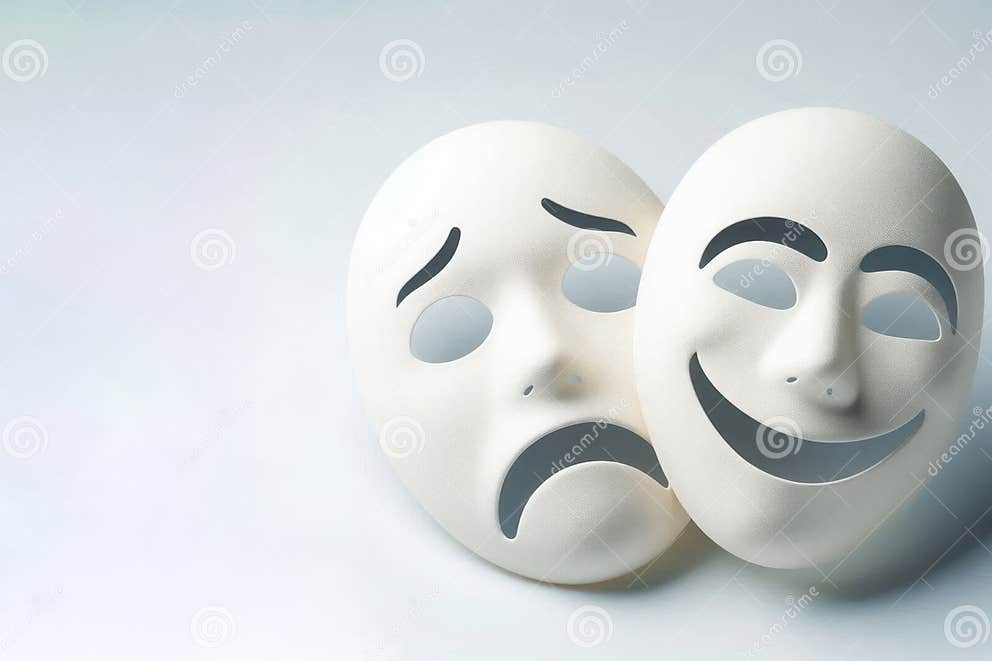 Tragic and Comic Masks in the Theater. Space for Text. Stock Photo ...