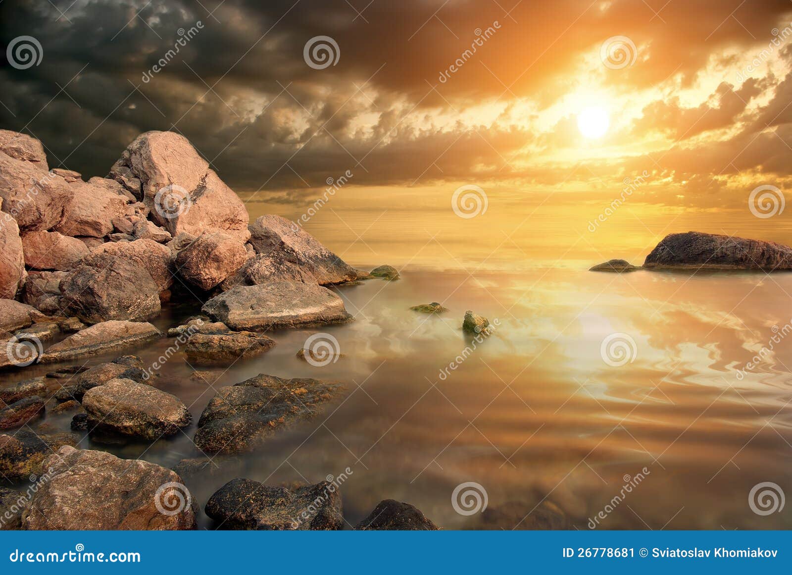 Tragic Sunset on Background of Sea Cliffs Stock Image - Image of ...