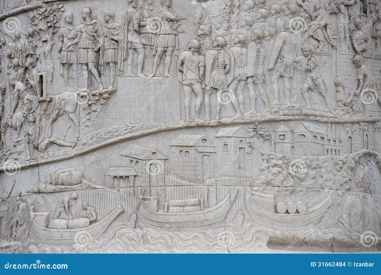 Trajan Column And The Waving Italian Flag In The Center Of Rome Royalty ...