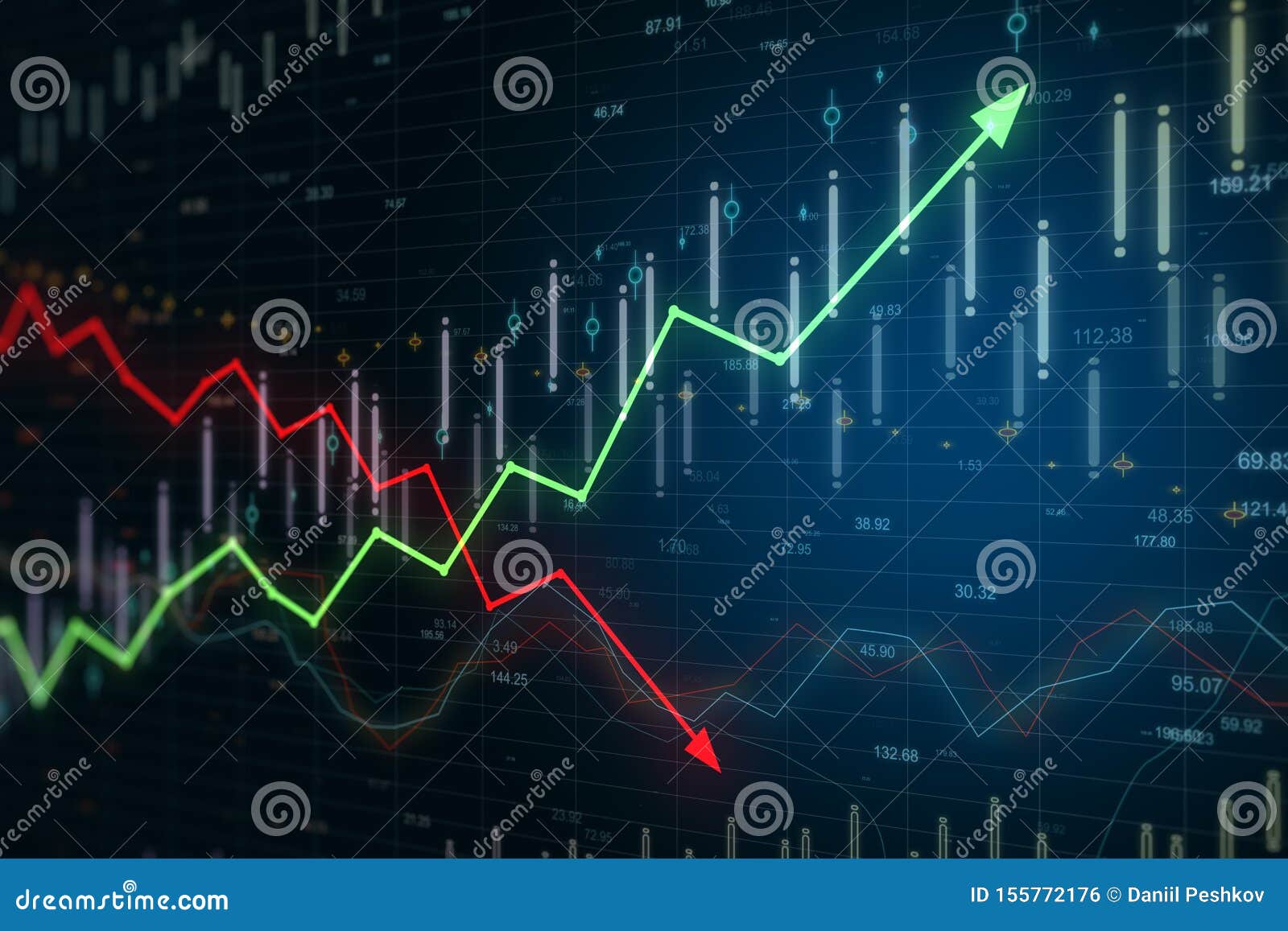 Traiding Concept with Forex Chart Screen and Red and Green Arrows Stock ...