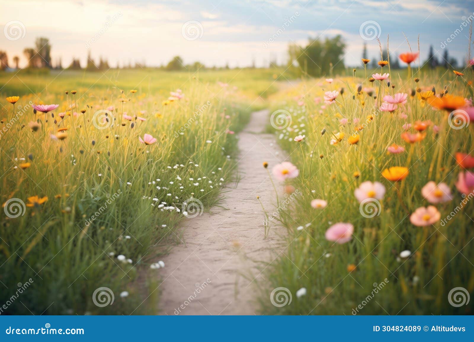 Trail through Blooming Wildflower Fields Stock Image - Image of ...