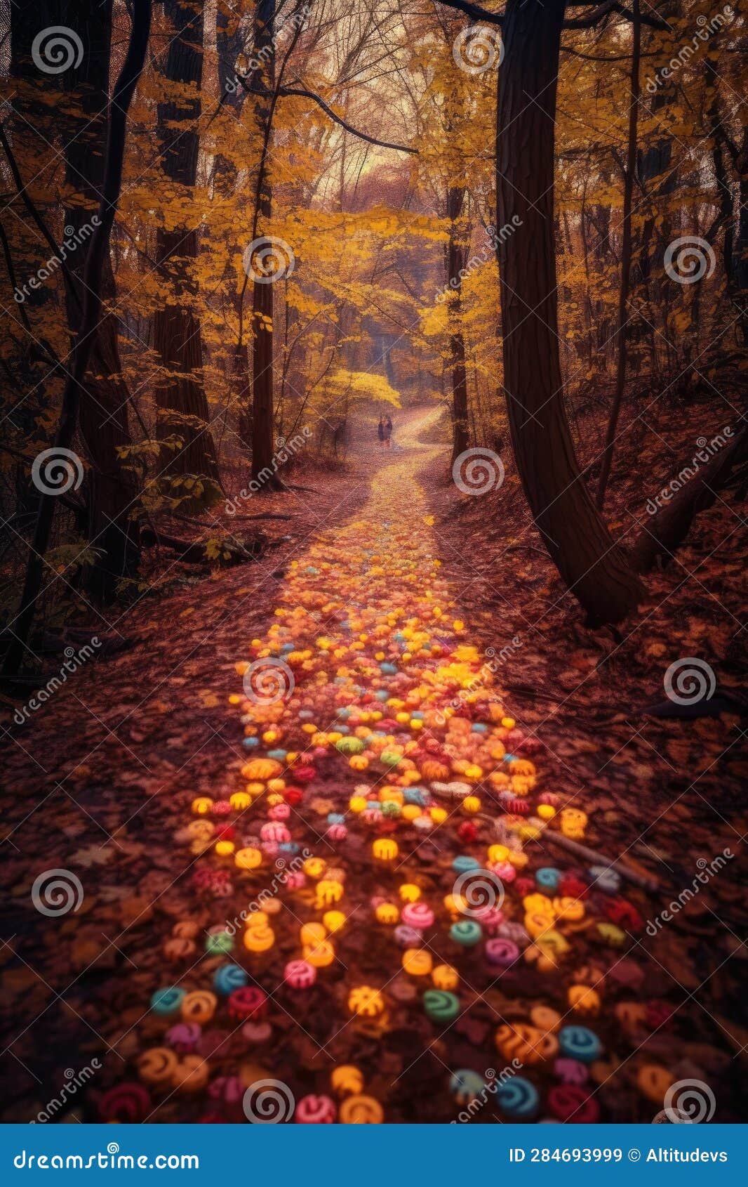 A Trail of Candy Leading To a Haunted Forest Stock Illustration ...