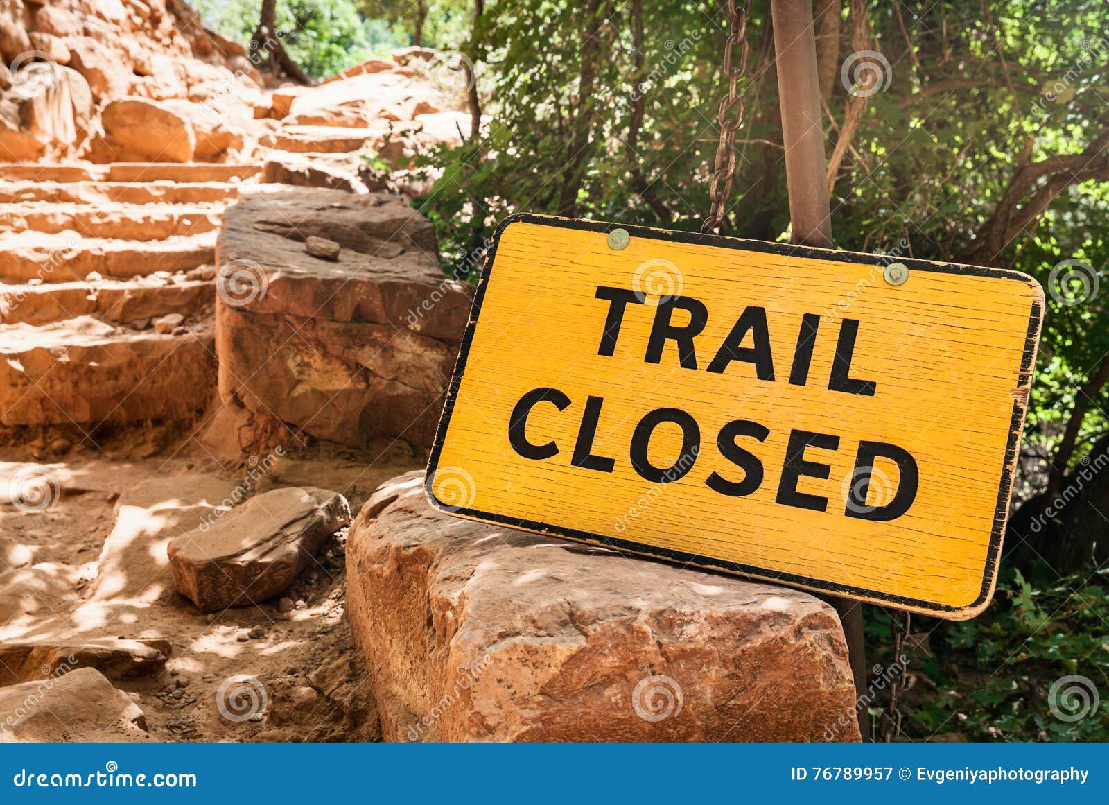 Trail Closed Sign Along Path in the Woods Stock Image - Image of road ...