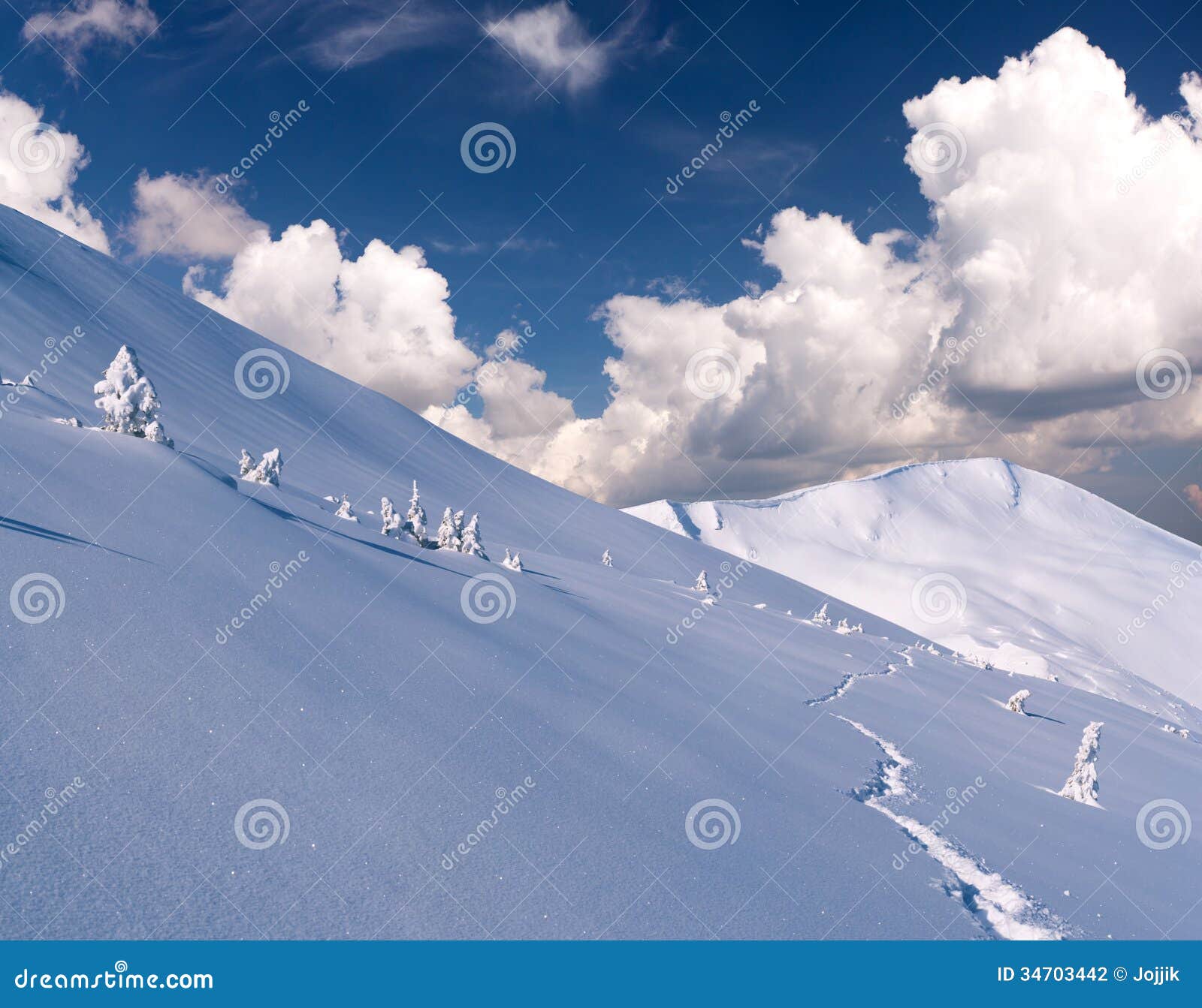 Trail in Deep Snow in the Winter Mountains Stock Photo - Image of ...