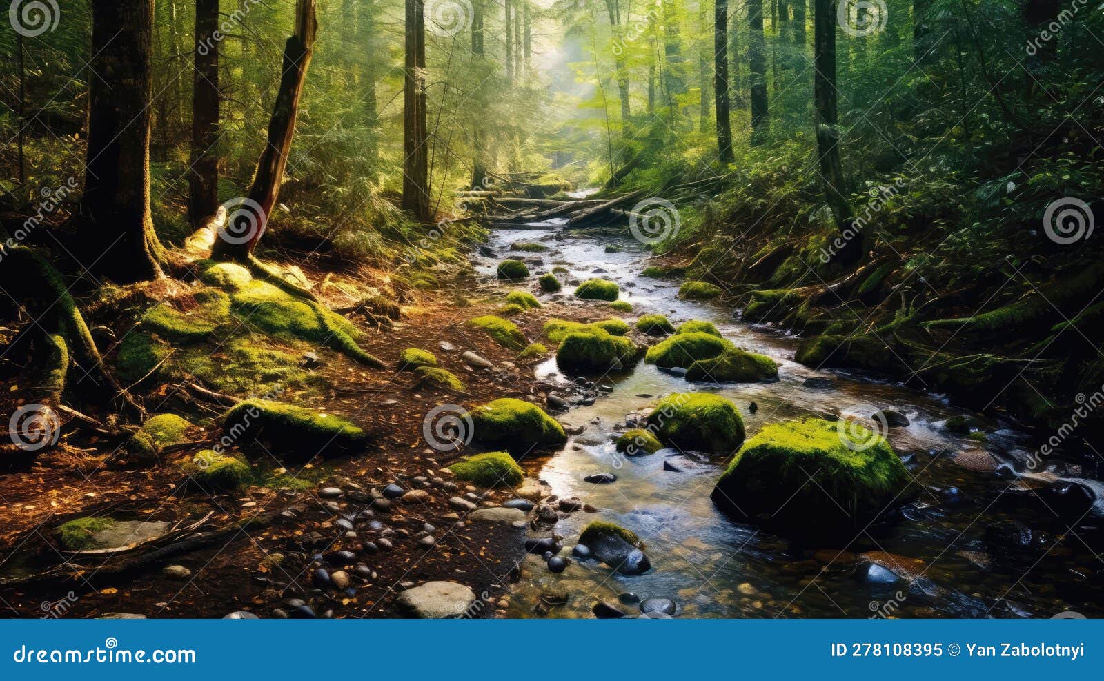 A Trail through a Forest with a Babbling Brook. Generative AI Stock ...