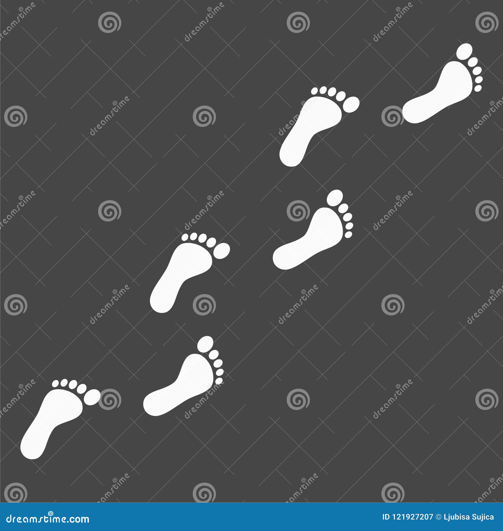 Trail of Human Bare Footsteps on Black Background Stock Vector ...
