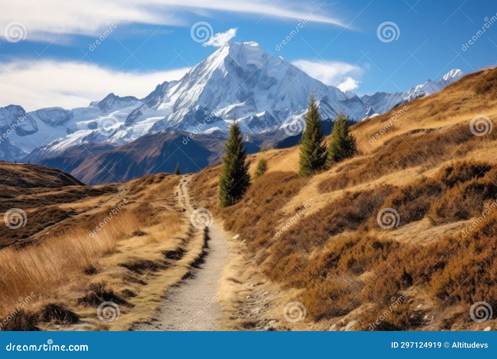 Trail Leading To a Snow-capped Peak in Distant Stock Image - Image of ...