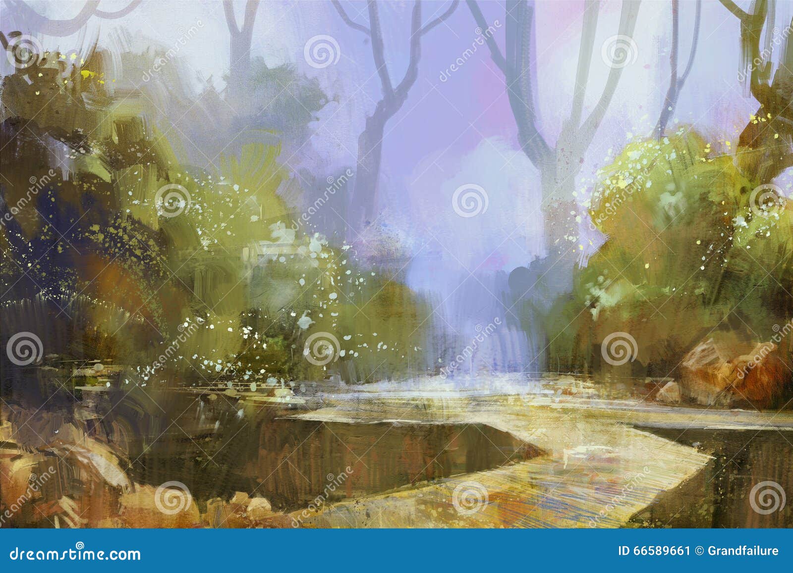 Misty Forest Landscape. Deep Wild Forest In Magic Evening Light With ...