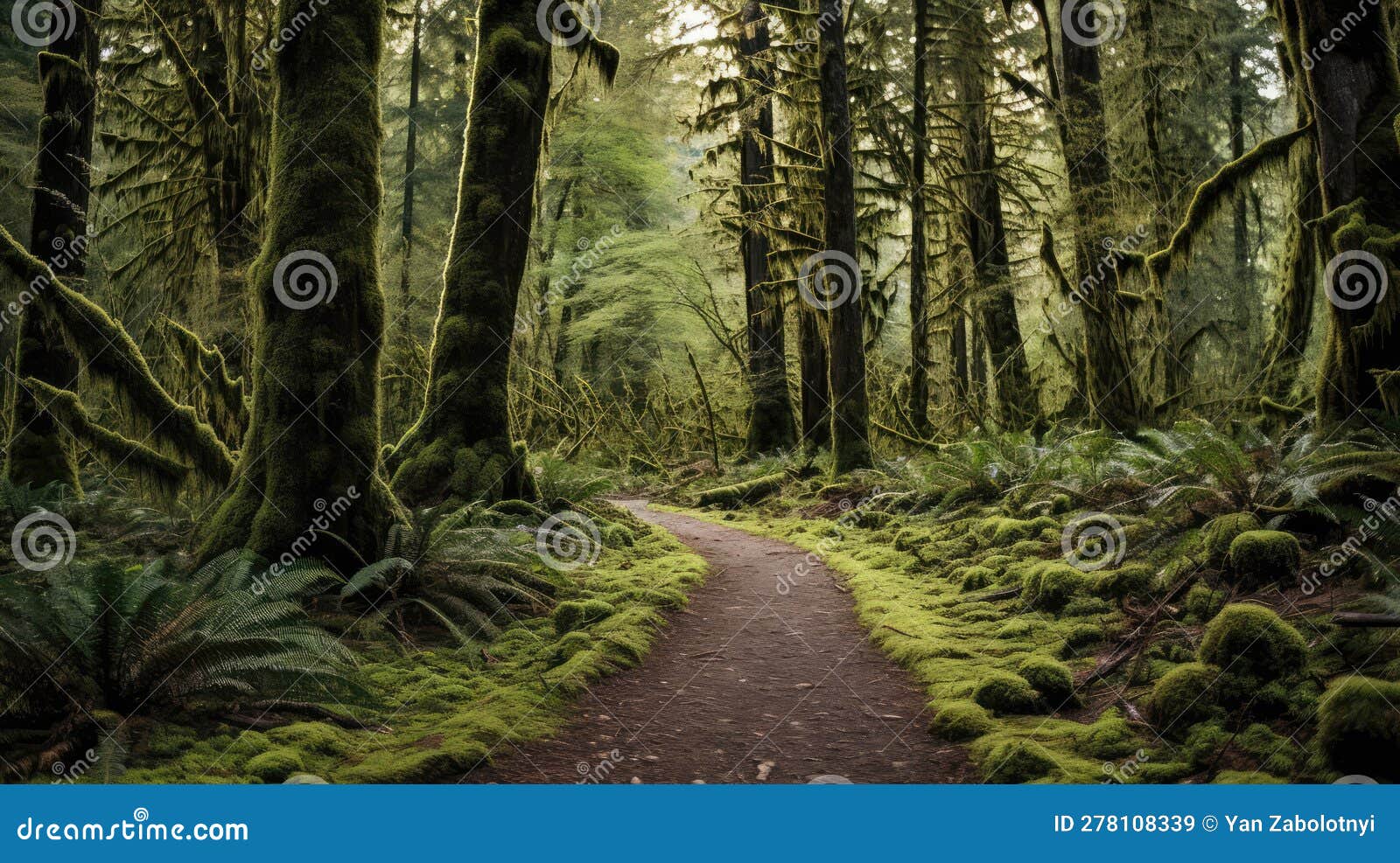 A Trail through a Mossy Forest with Towering Trees. Generative AI Stock ...