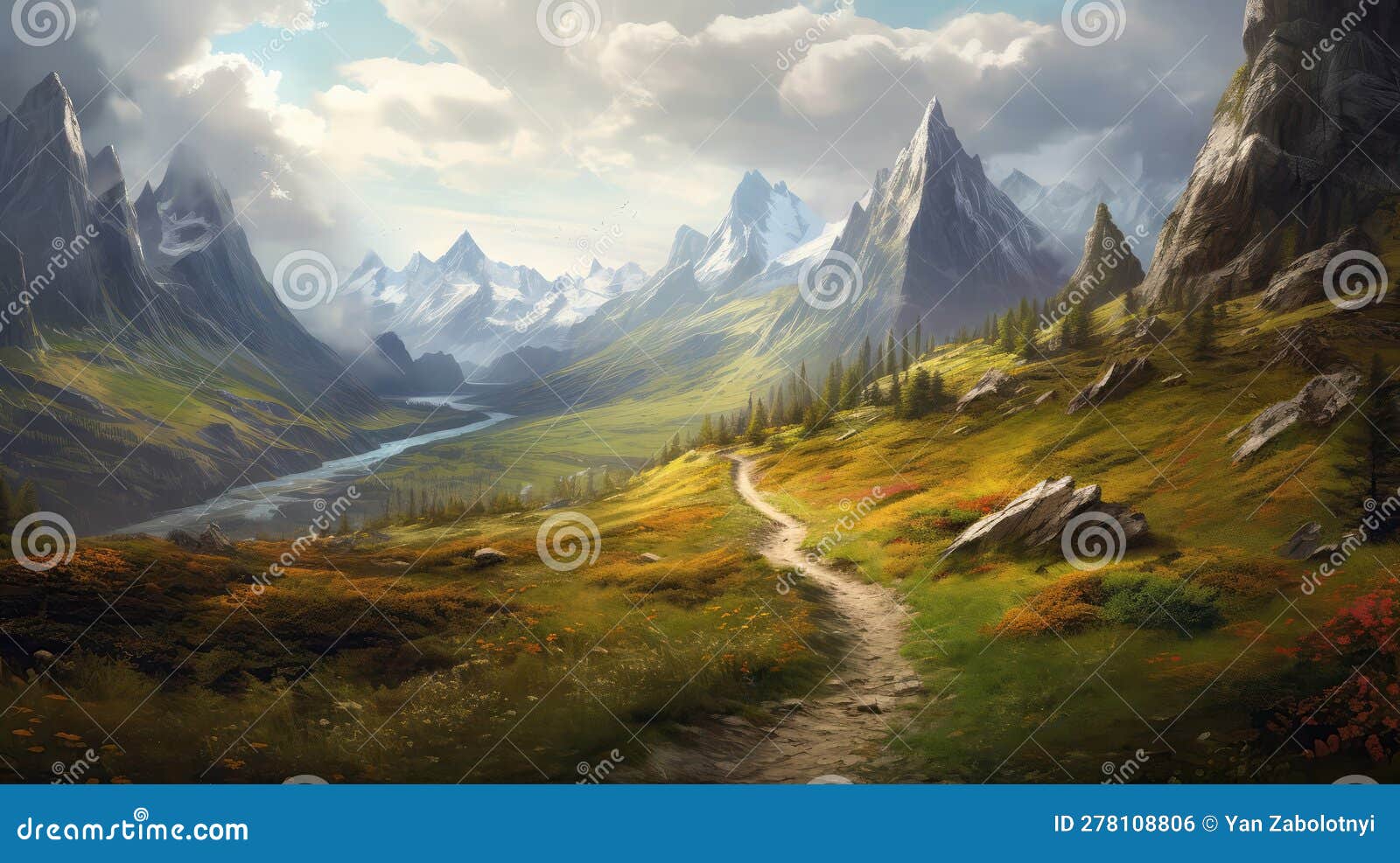 A Trail through a Mountain Pass with Dramatic Views. Generative AI ...