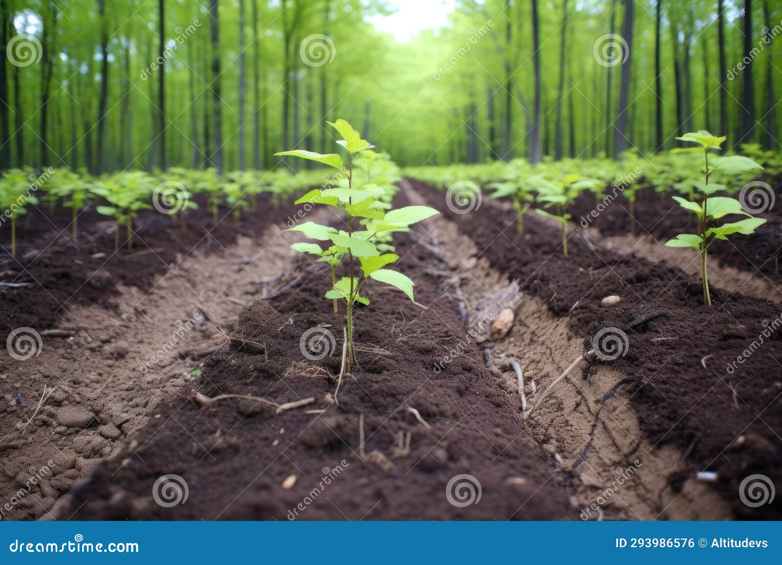 A Trail of Newly Planted Saplings in a Wood Stock Photo - Image of ...