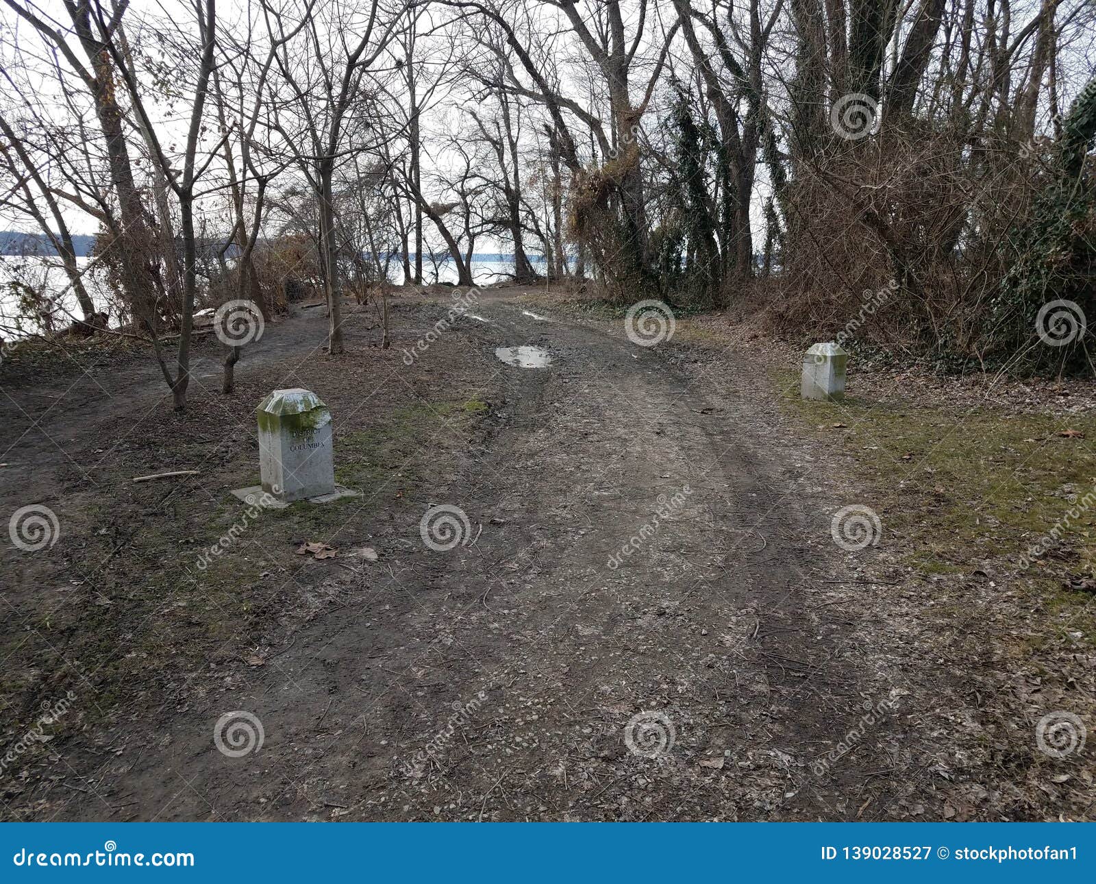 Trail or Path in the Woods with Potomac River and Boundary Markers for ...