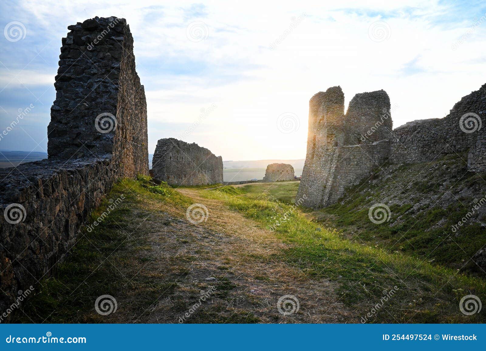 Trail in a Ruined Castle on the Sunrise Stock Photo - Image of dark ...