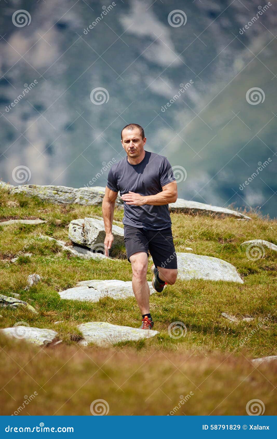 Trail Runner in the Mountains Stock Image - Image of athlete, jump ...
