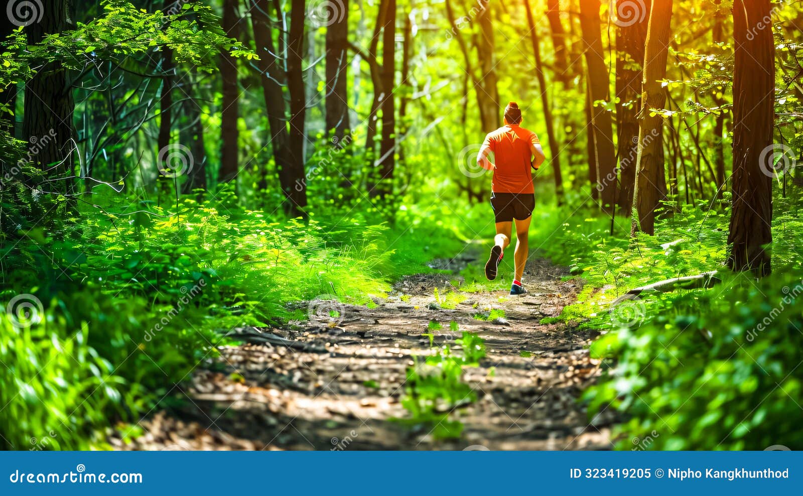Trail Runner Running on Forest Path Green Scenery Fresh Air, Generative ...