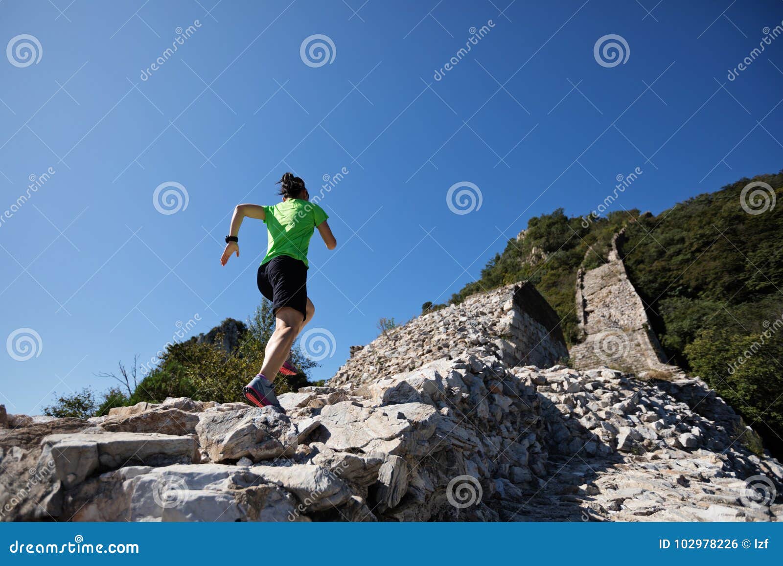 Trail Runner Running at Mountain Top Stock Photo - Image of jogger ...