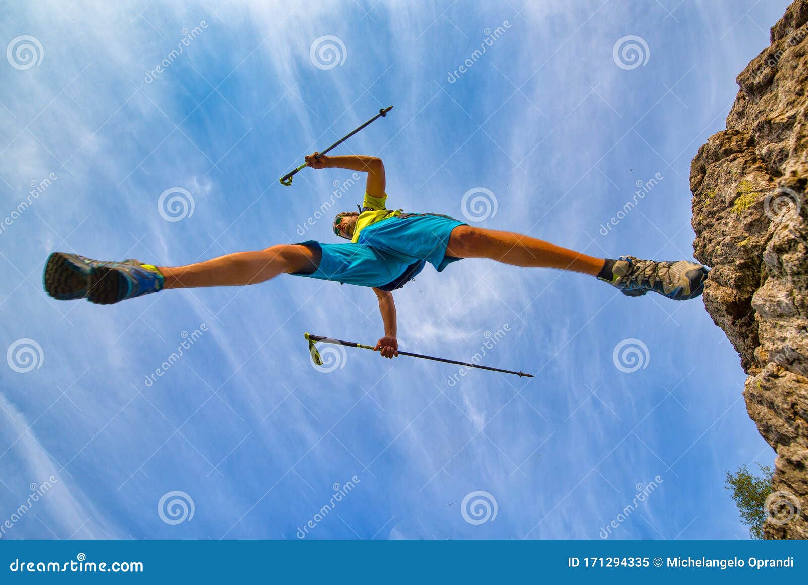 A Trail Running Athlete Jumps from a Rock Stock Image - Image of runner ...