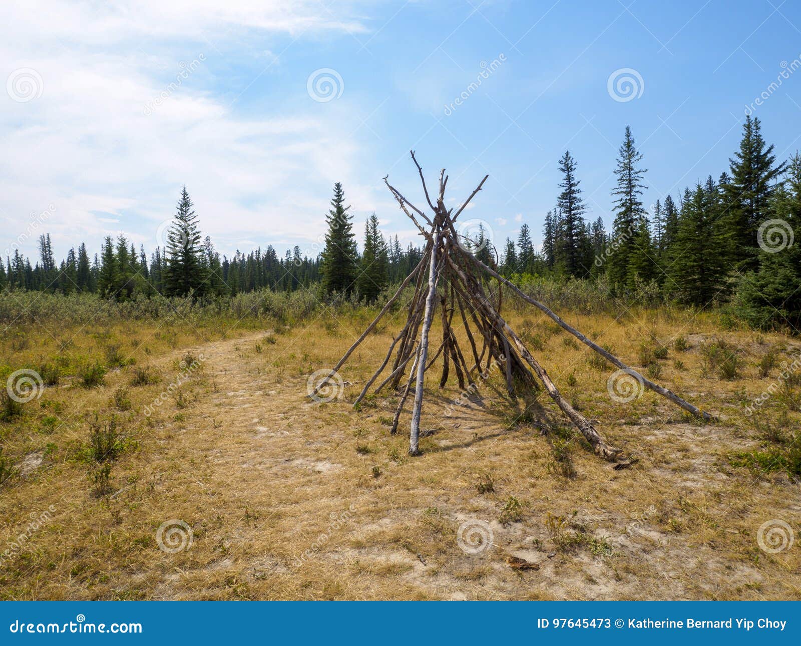 Trail To a Log Tipi Structure on the Alberta Plains Stock Image - Image ...