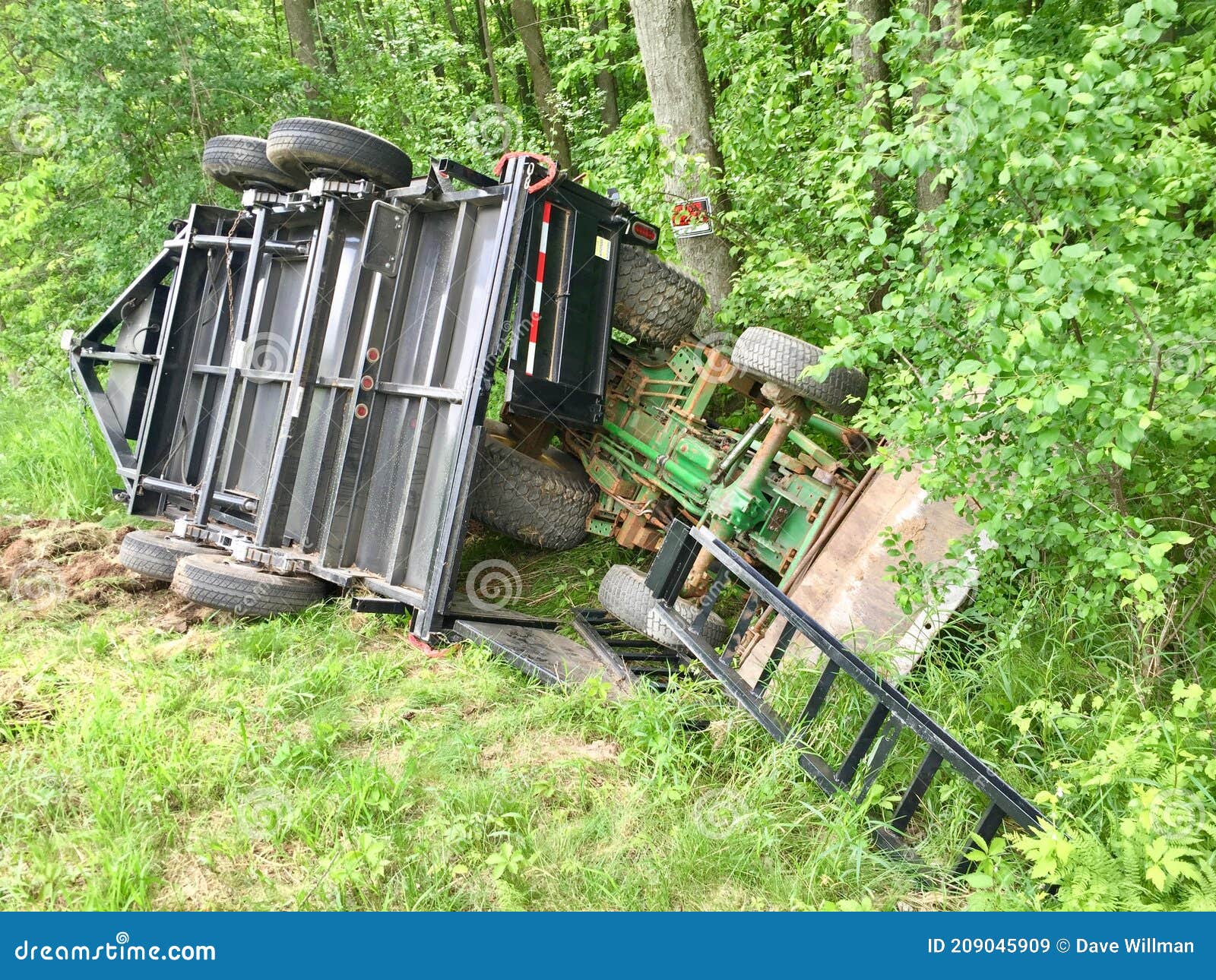 Trailer Accident stock image. Image of tractor, laying - 209045909