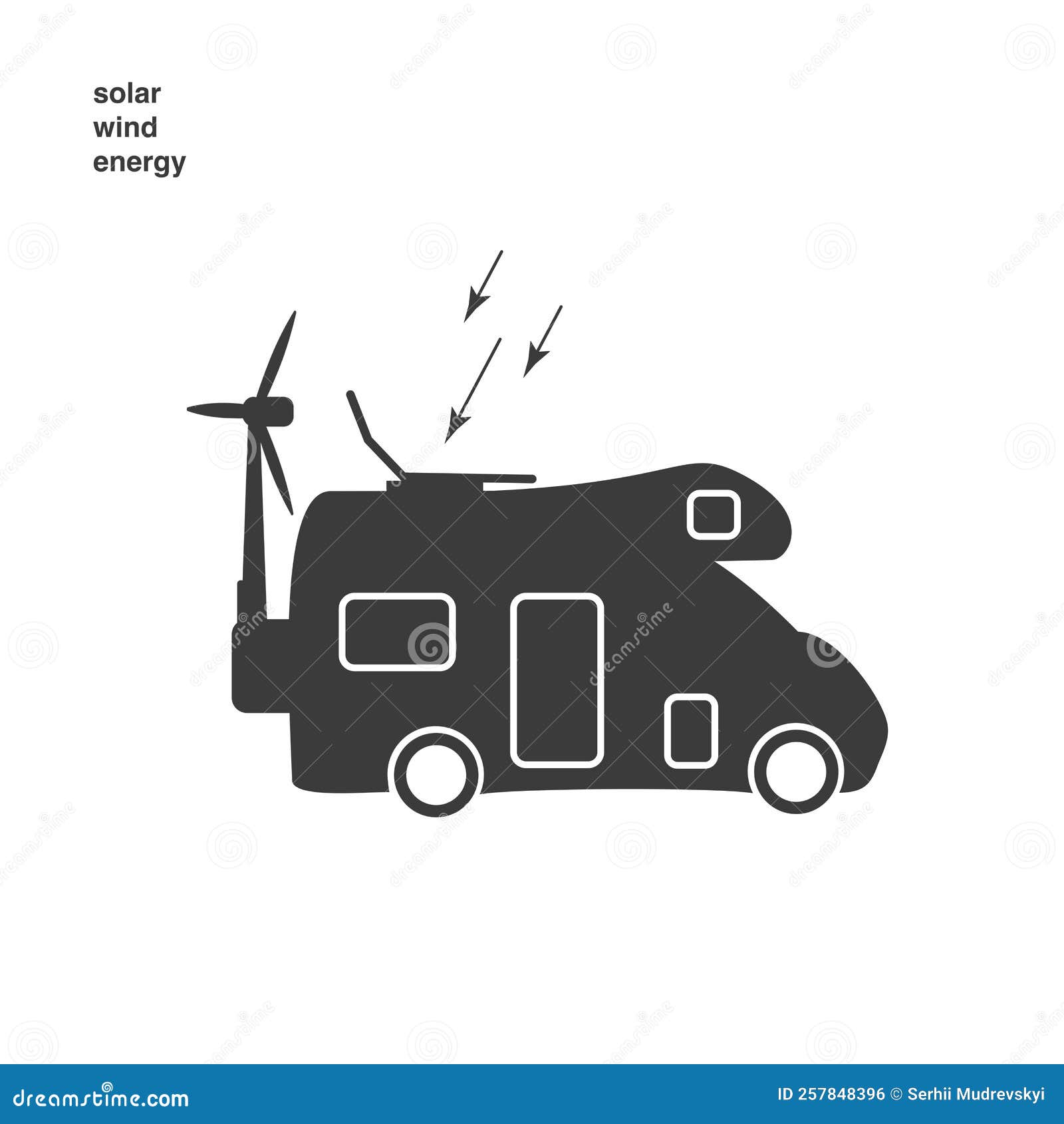 Trailer or Bus with Solar Panel and Wind Turbine Stock Vector ...