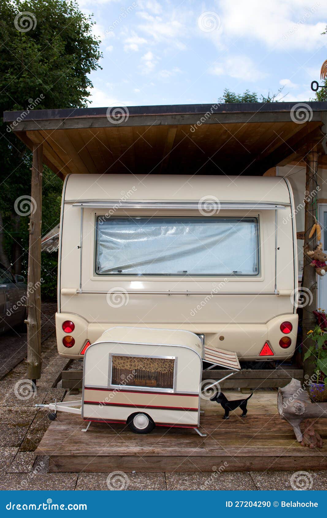 Trailer camp under a shed. stock photo. Image of owner - 27204290