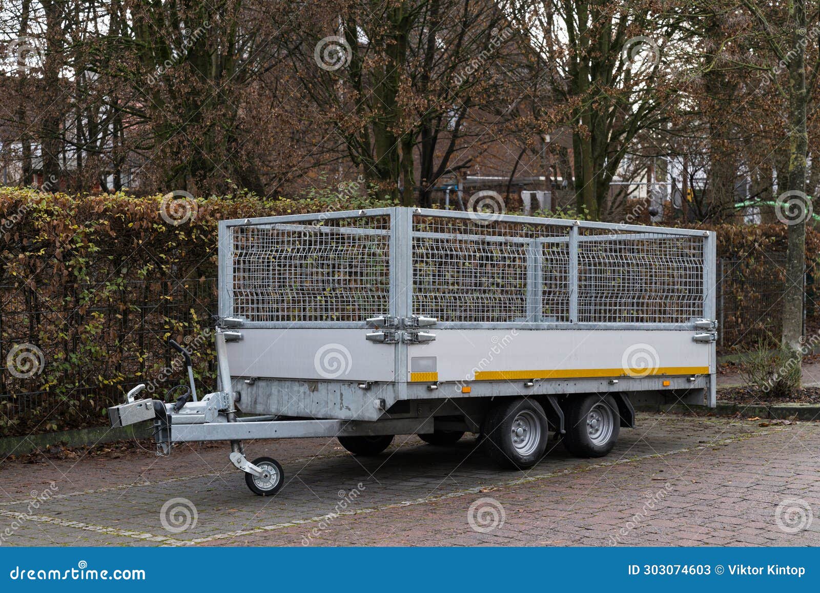 Trailer of a Car Parked in a Parking Lot. Stock Image - Image of ...