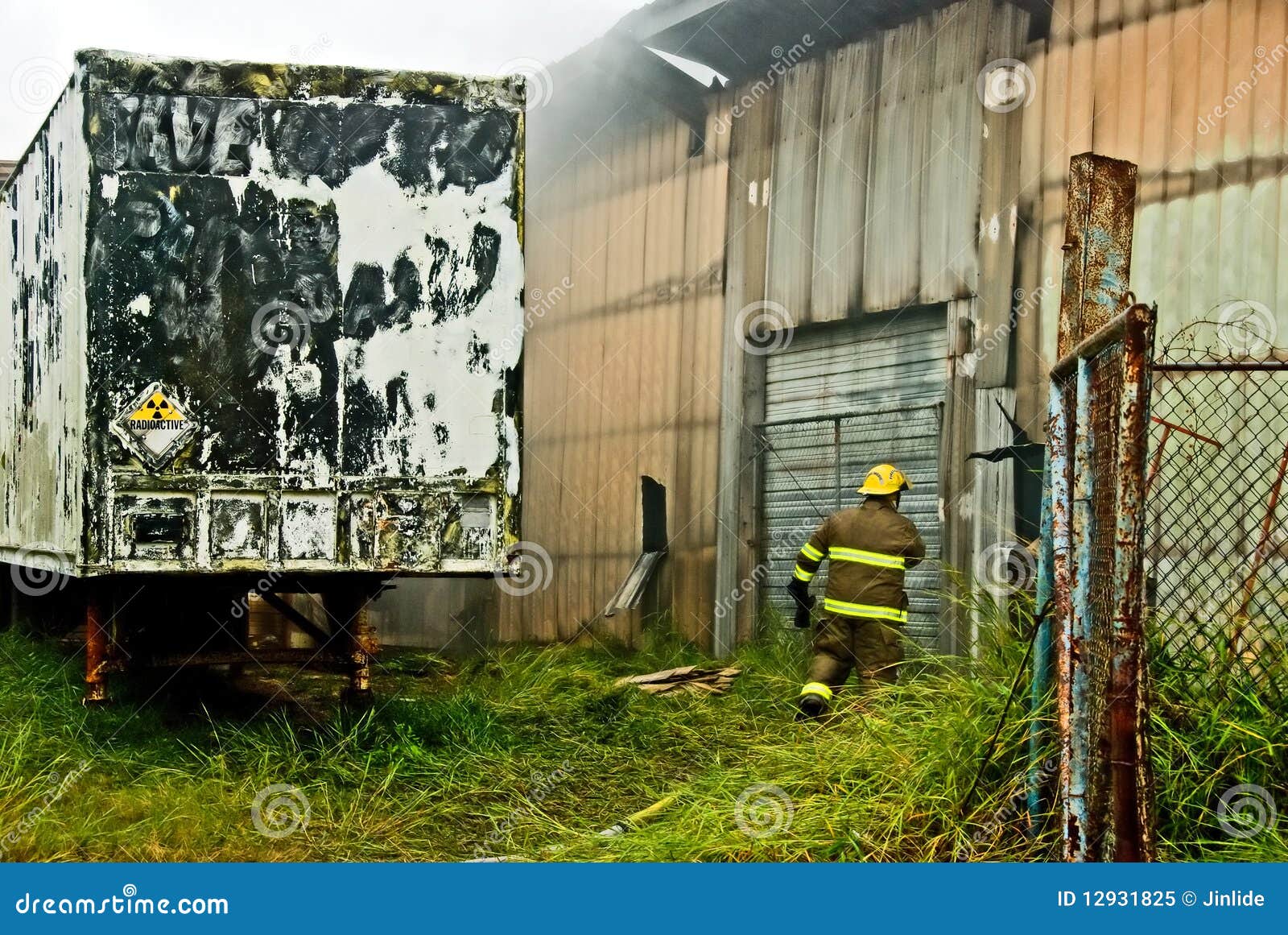Trailer and Smoking Warehouse after Fire Stock Image - Image of park ...