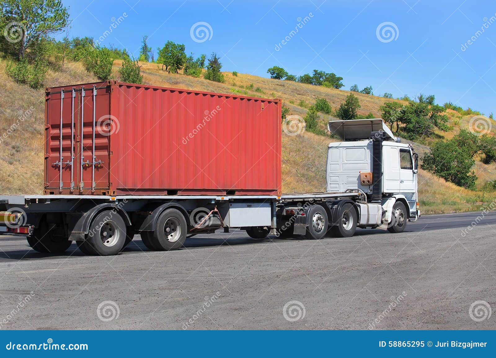 Trailer Transports Container on Highway Stock Image - Image of lorry ...