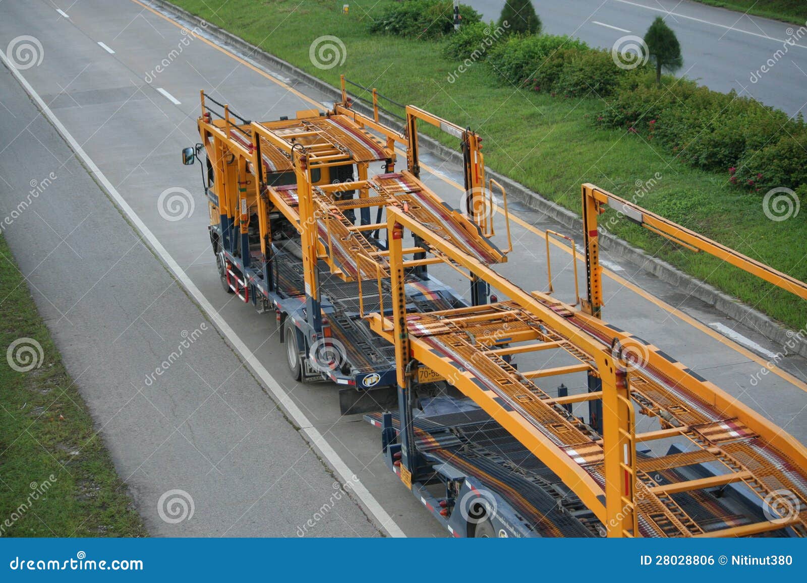 Trailer Truck, Car Container. Editorial Photo - Image of city ...
