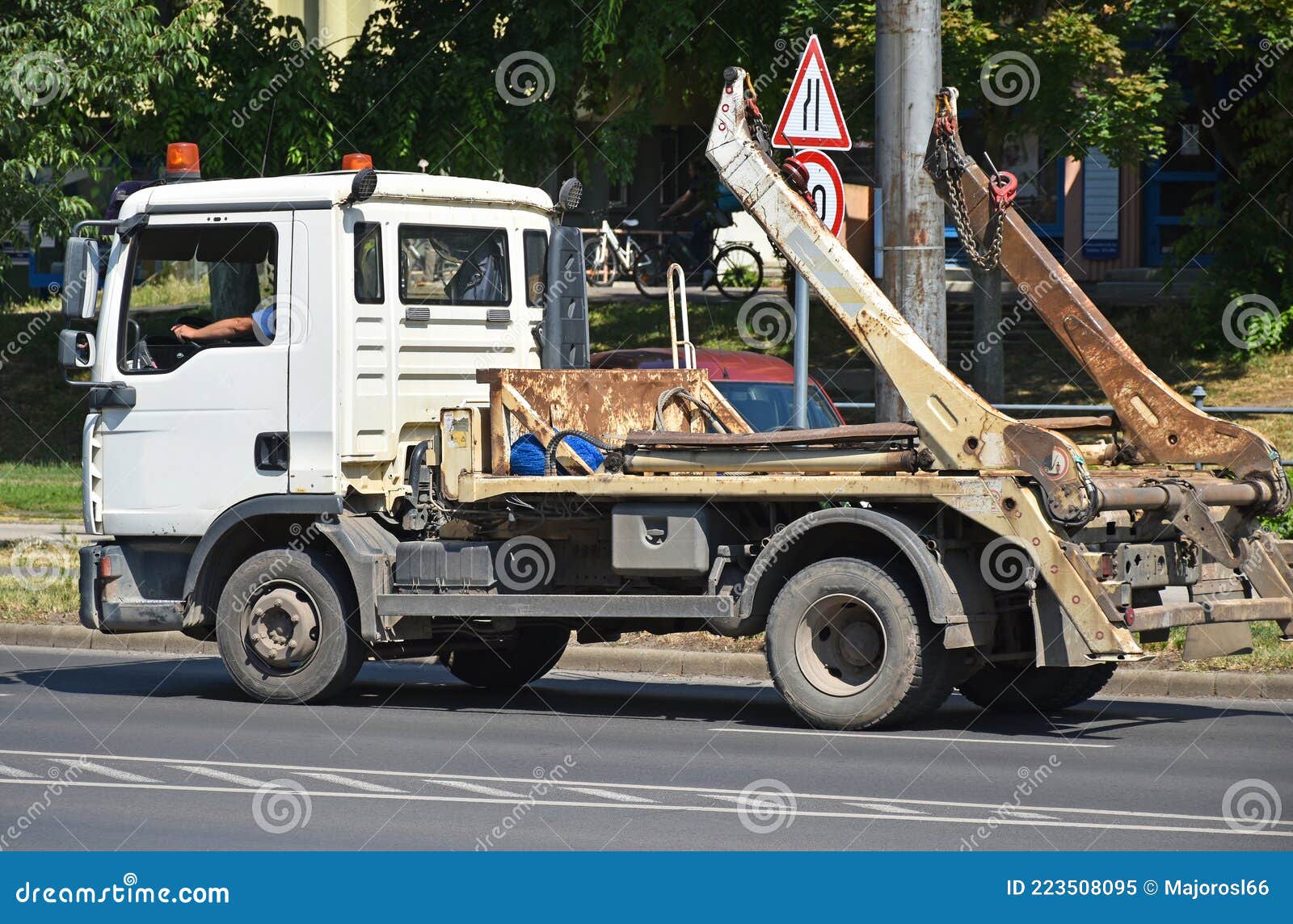 Trailer Vehicle for Transporting Garbage Container Stock Image - Image ...