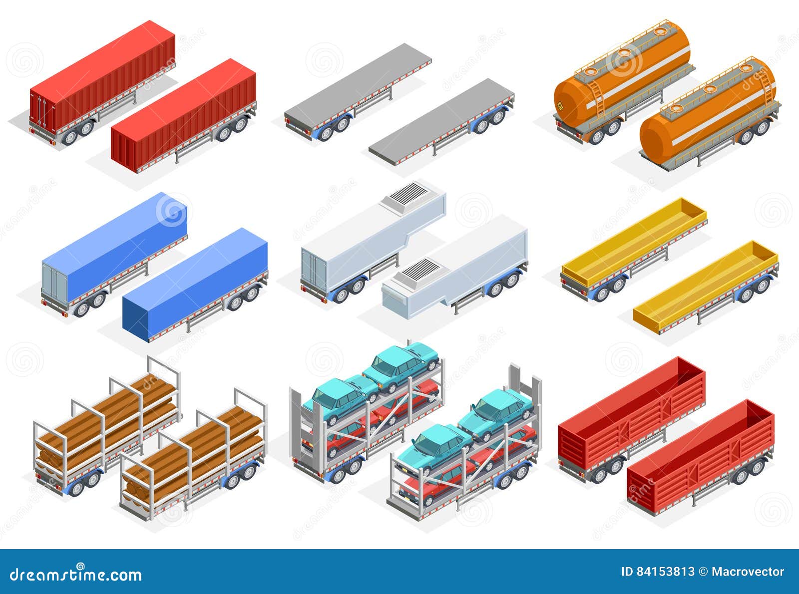 Trailers Isometric Set stock vector. Illustration of isometric - 84153813