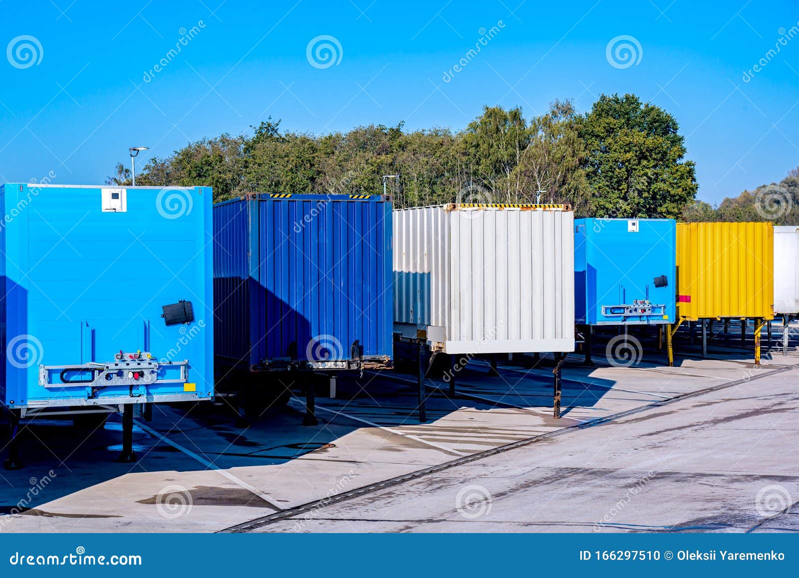 Trailers by the warehouse stock photo. Image of loading - 166297510