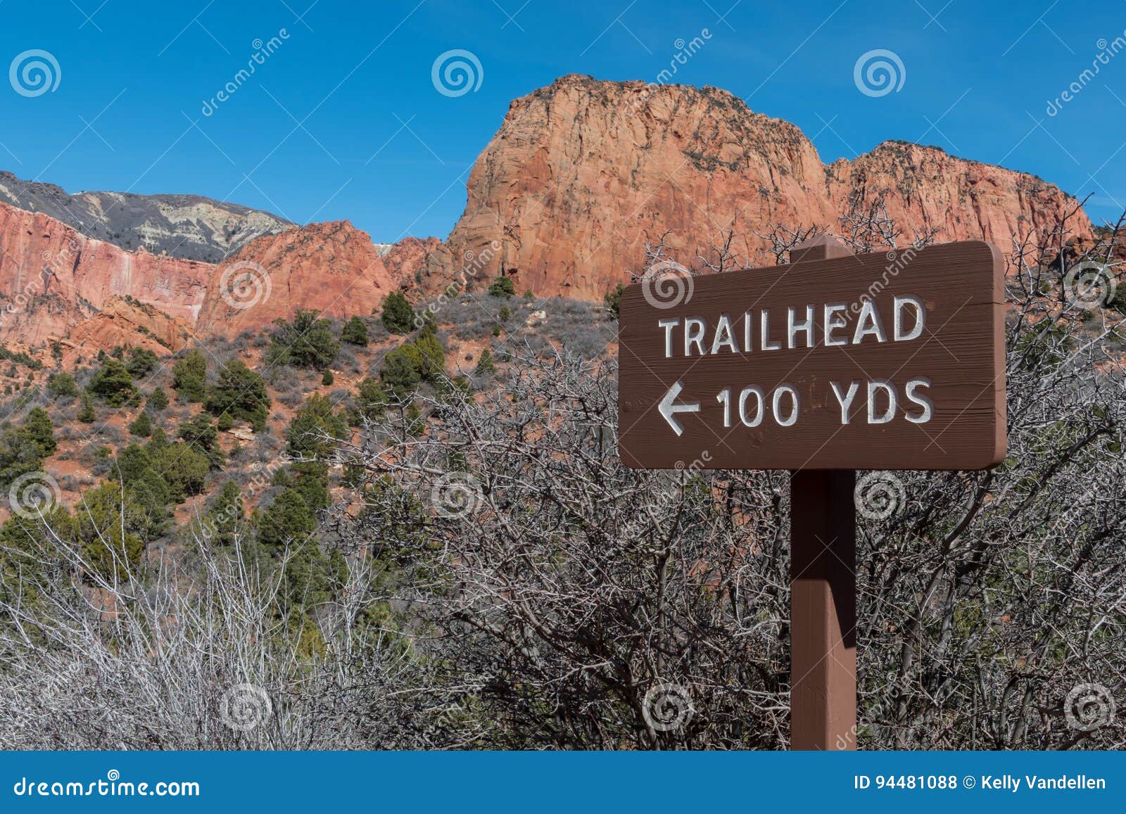 Trailhead 100 Yards Sign stock photo. Image of park, utah - 94481088