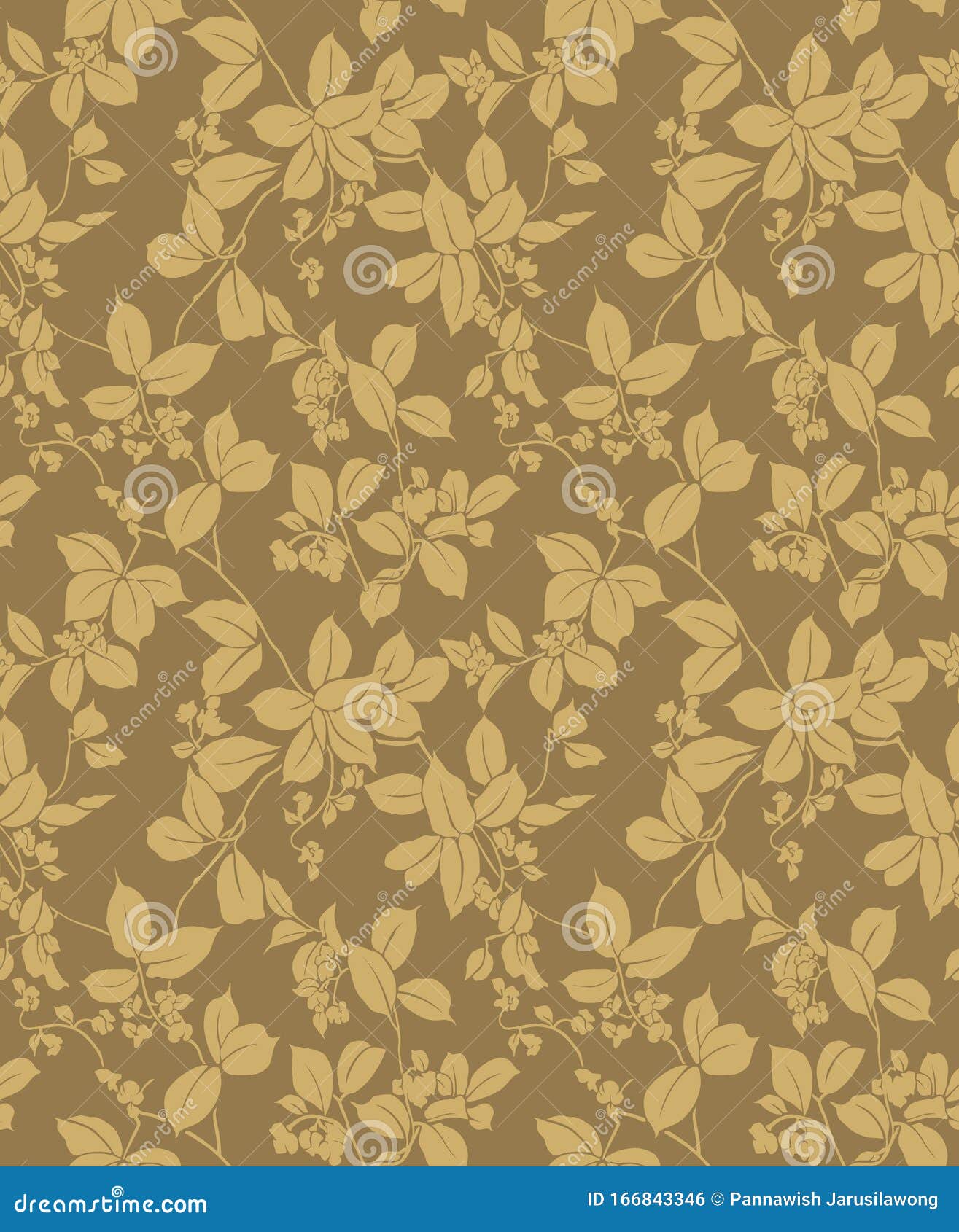 Japanese Golden Trailing Leaf and Flower Pattern Stock Vector ...