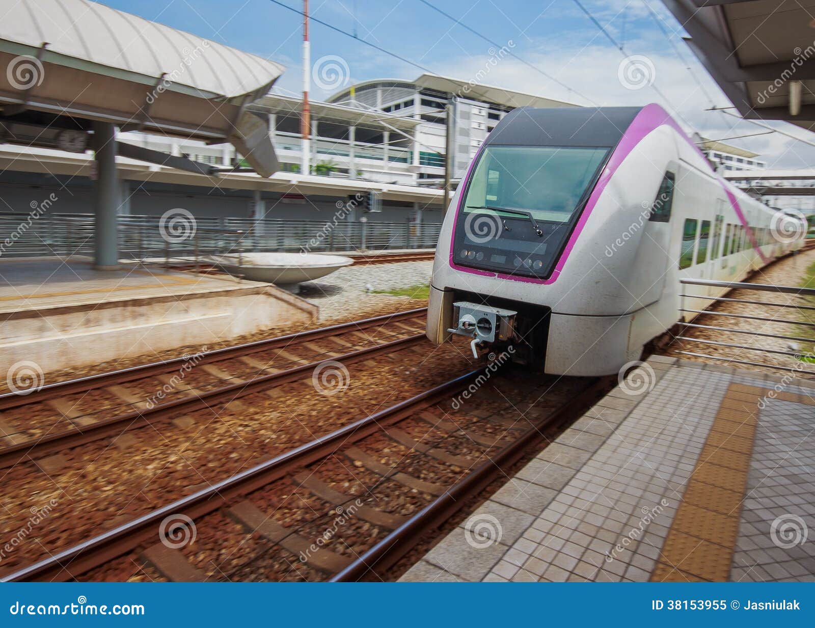 Train Approaching Railway Station. Stock Image - Image of landscape ...
