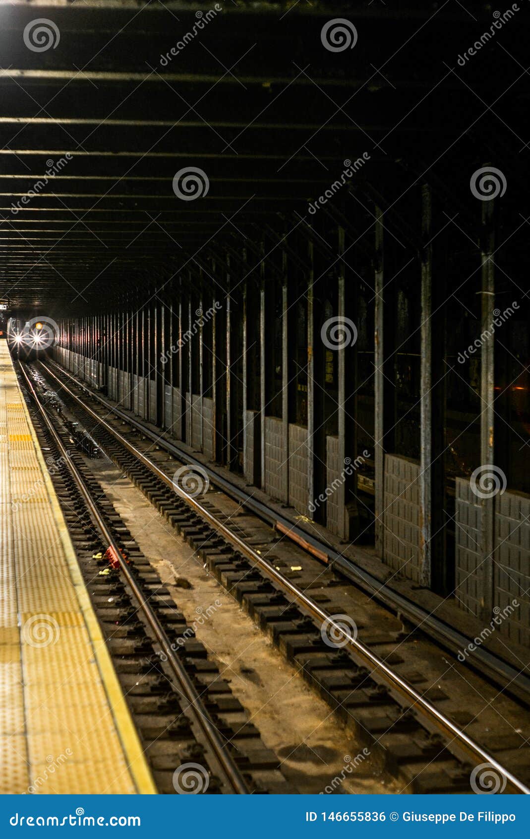 Train Approaching in the Subway Station in Manhattan Stock Photo ...