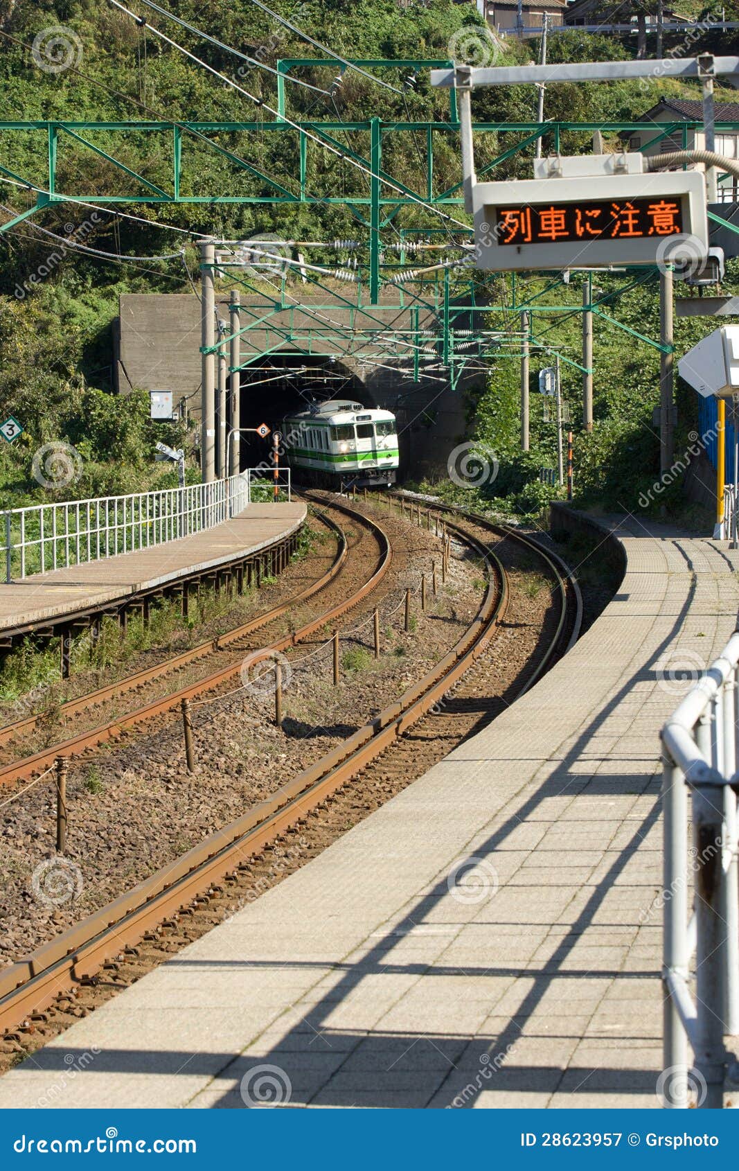 Train Arriving at Rural Japanese Station. Stock Image - Image of ...
