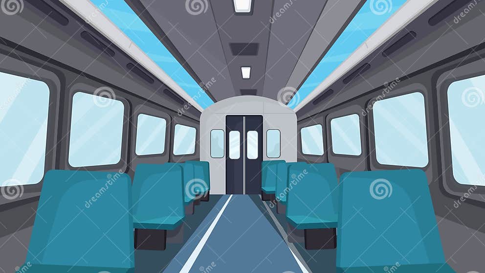 Train the Backside View and People Sitting on the Empty Blue Seats ...