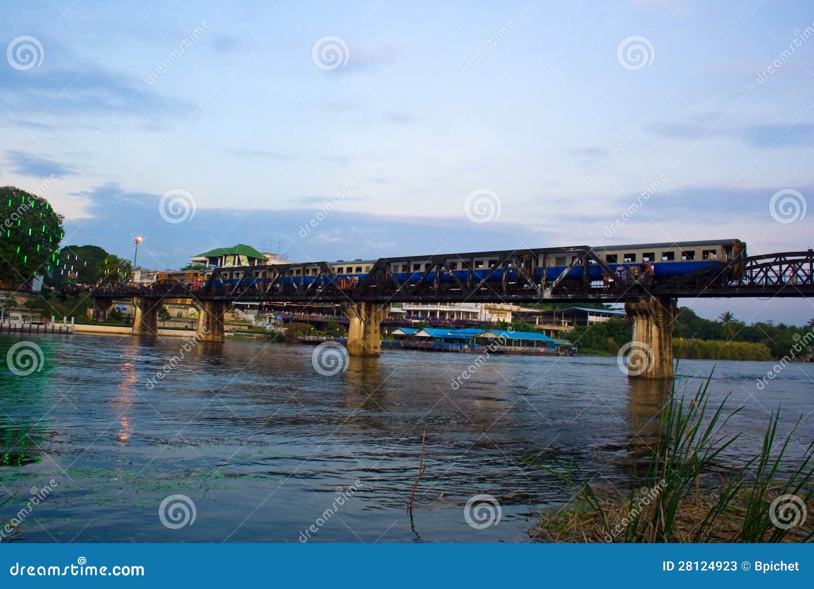 Train on the Bridge Across the River. Stock Image - Image of colour ...