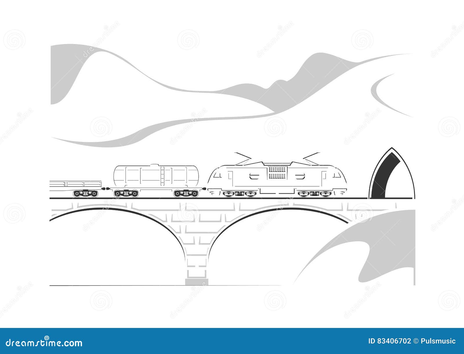 Train, Bridge and Mountains Stock Vector - Illustration of rail ...