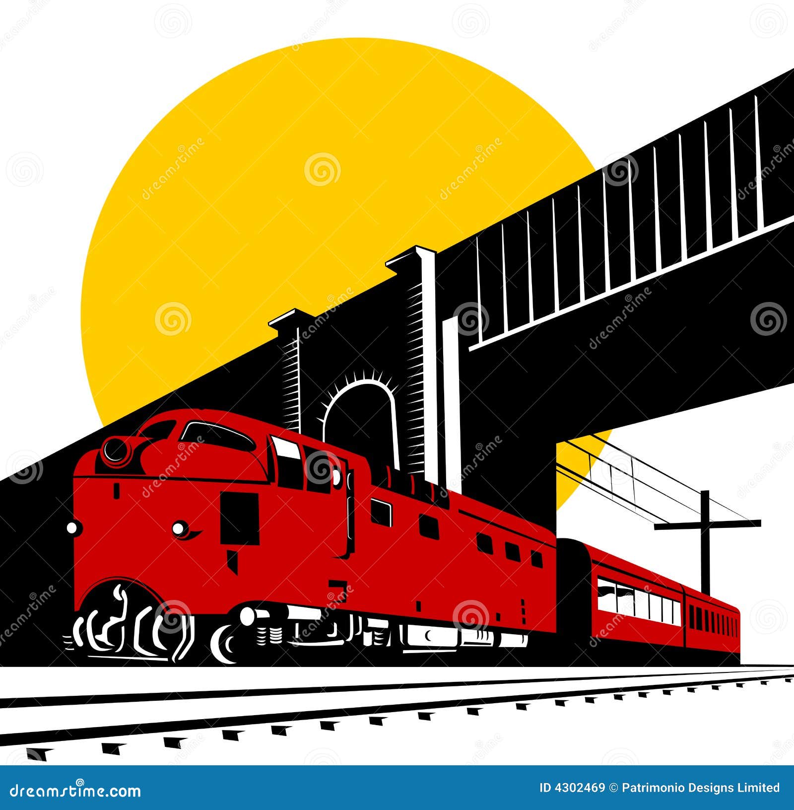 Train with bridge and sun stock vector. Illustration of travel - 4302469