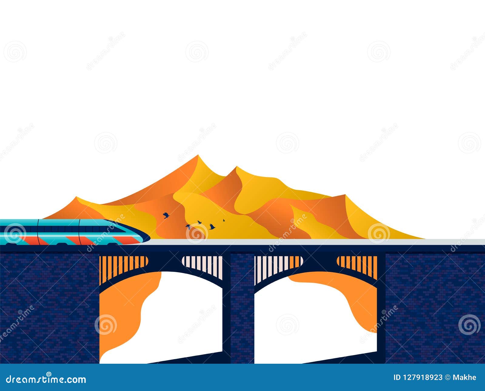 Train on the bridge stock vector. Illustration of high - 127918923