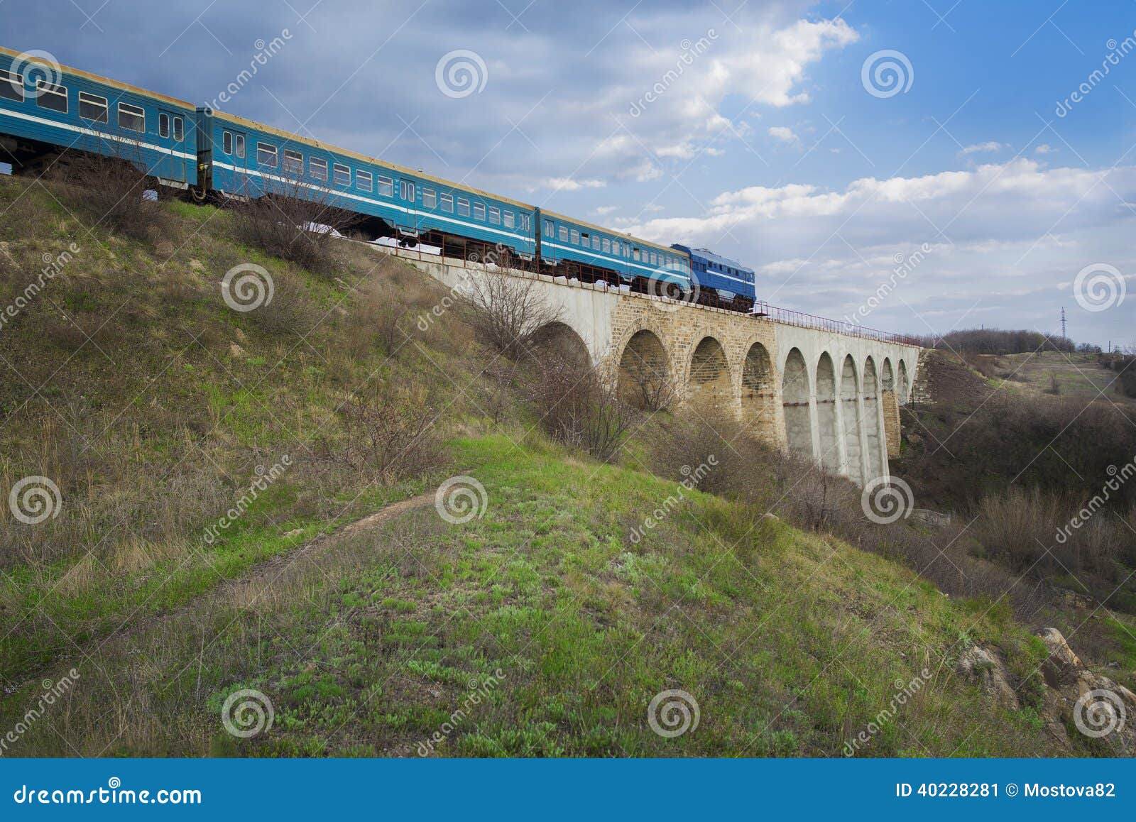 The Train on Bridge Viaduct in Spring Stock Image - Image of bridge ...