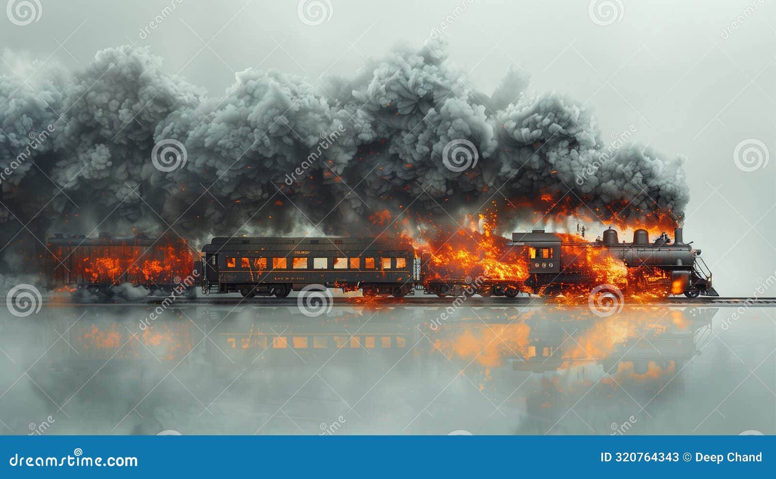 Train Burning in Flames Causing a Lot of Smoke or Burning Train ...